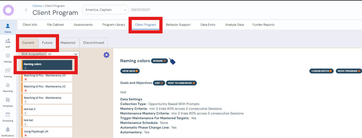 Client Program (Skill Acquisition Programs)