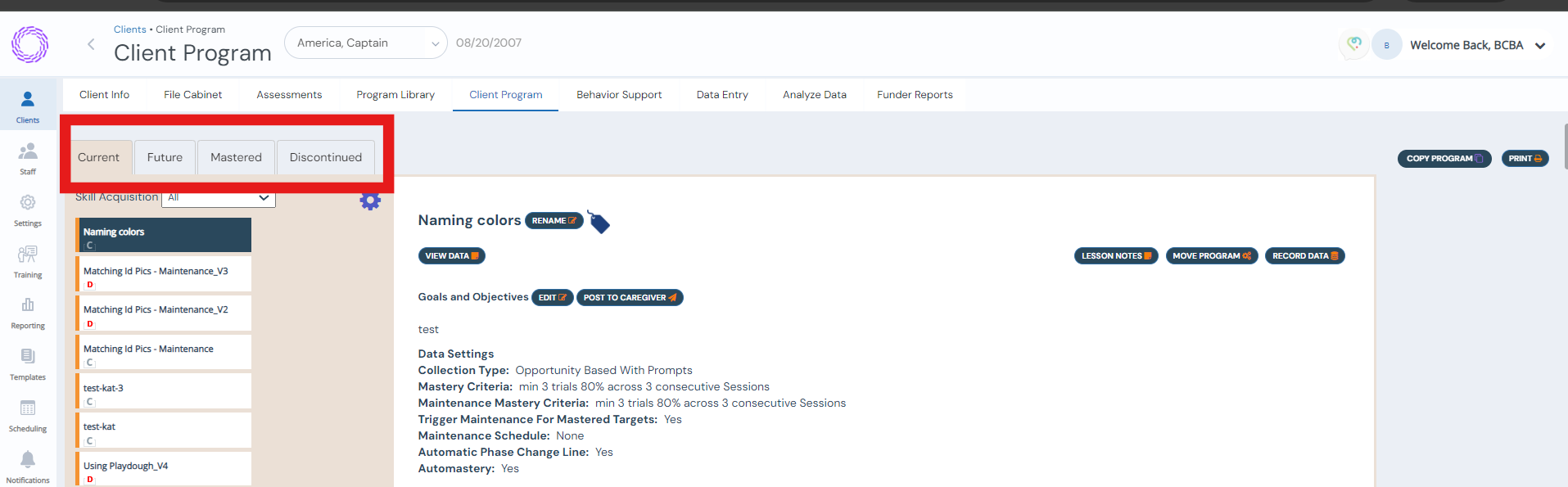 Client Program (Skill Acquisition Programs)