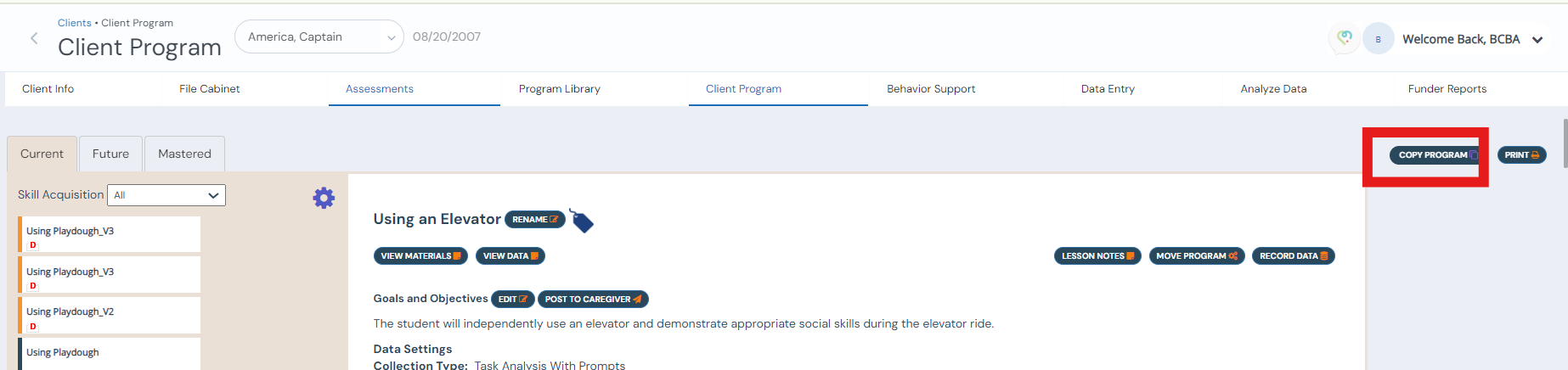 Client Program (Skill Acquisition Programs)