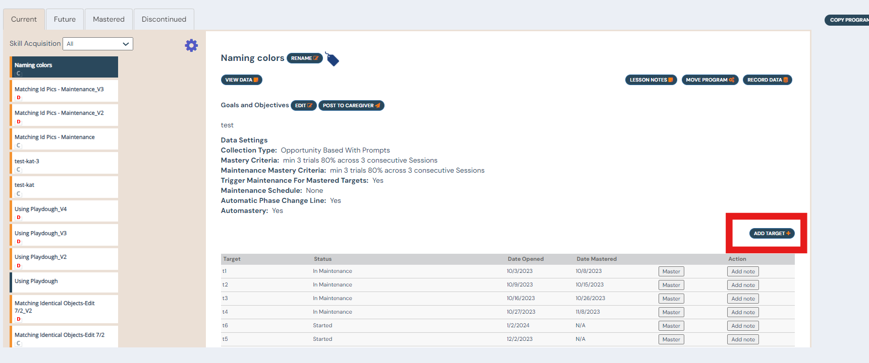 Client Program (Skill Acquisition Programs)