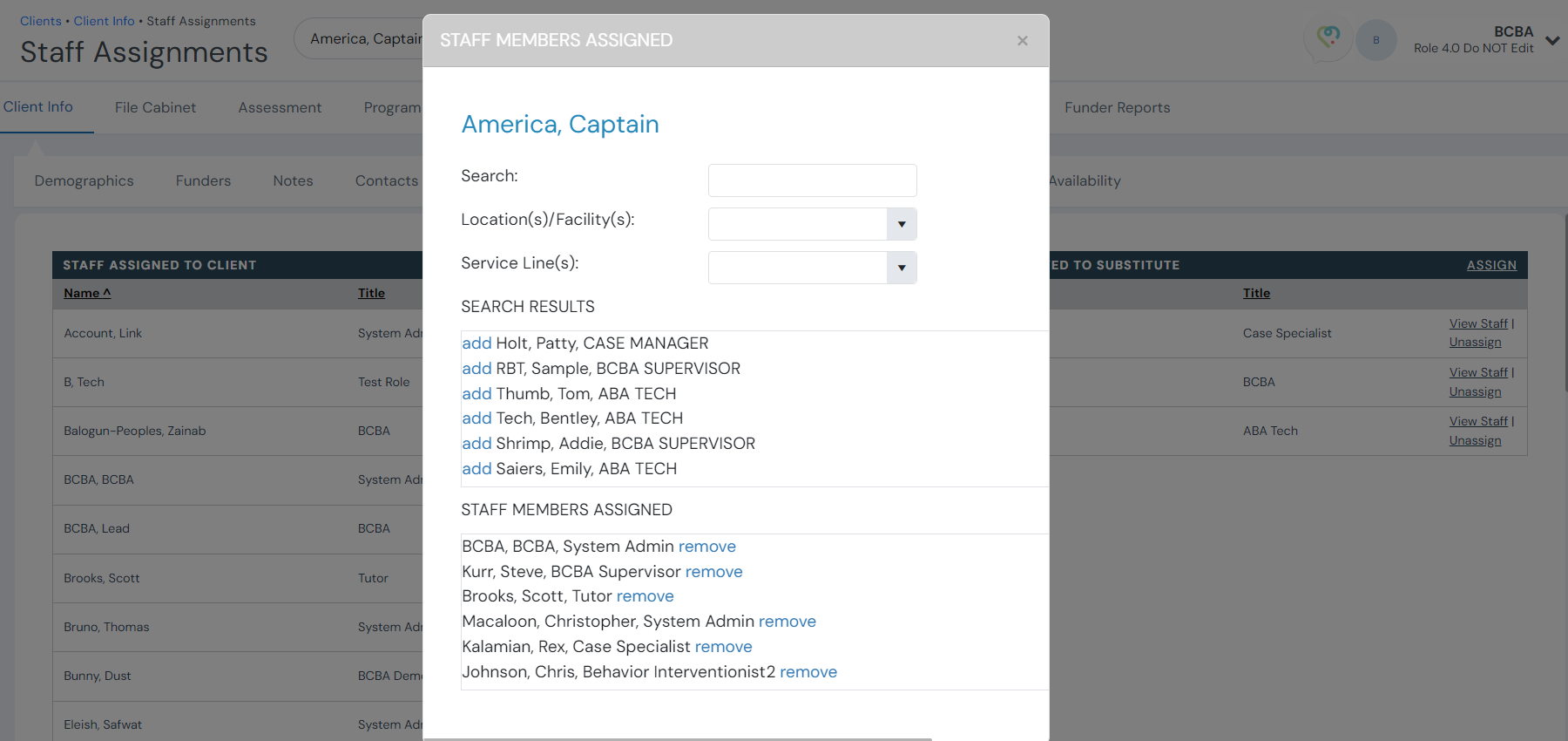 Clients: Client List, Adding a Client, Client Demographics